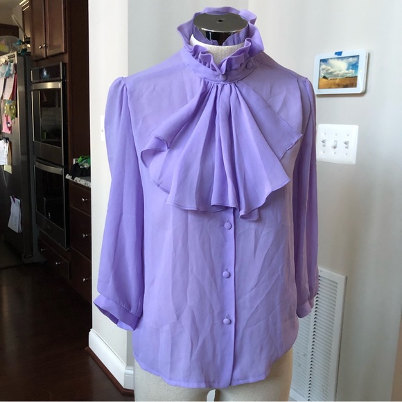 Tops | Vintage Sheer Lavender Secretary Top With 34 Sleeves | Poshmark
